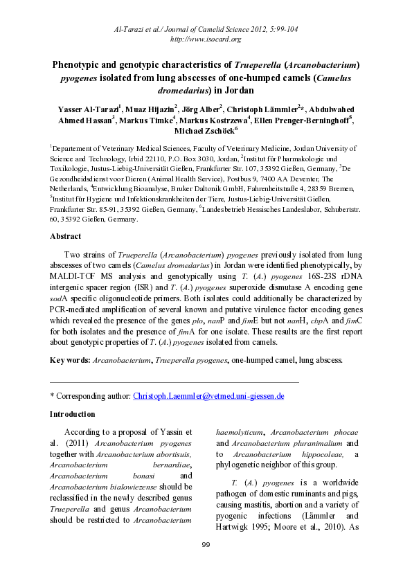 (PDF) Phenotypic and genotypic characteristics of Trueperella ...