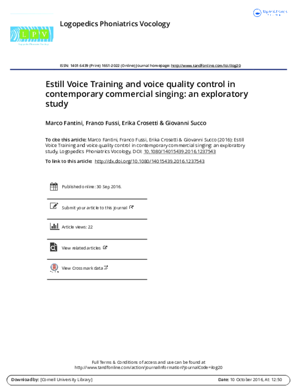 (PDF) Estill Voice Training and voice quality control in contemporary ...
