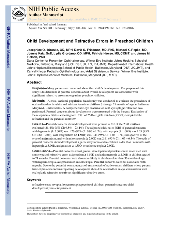 (PDF) Child Development and Refractive Errors in Preschool Children