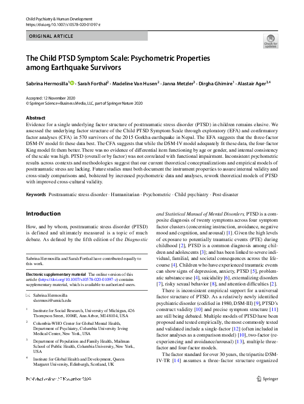(PDF) The Child PTSD Symptom Scale: Psychometric Properties among ...