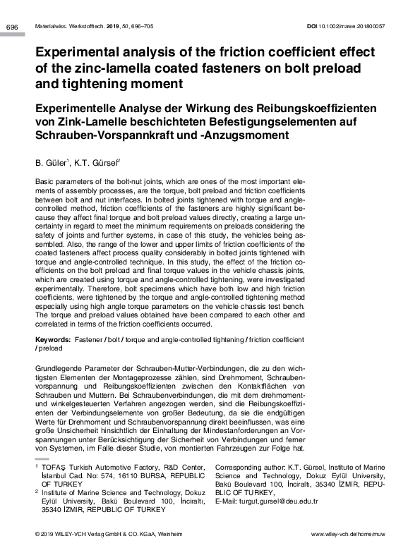 (PDF) Experimental analysis of the friction coefficient effect of the ...