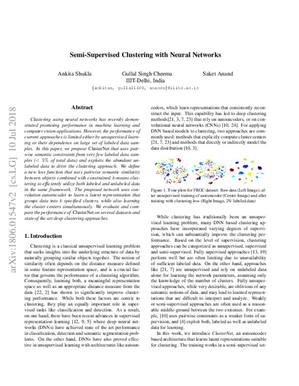(PDF) ClusterNet : Semi-Supervised Clustering using Neural Networks