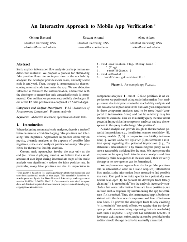 (PDF) An interactive approach to mobile app verification
