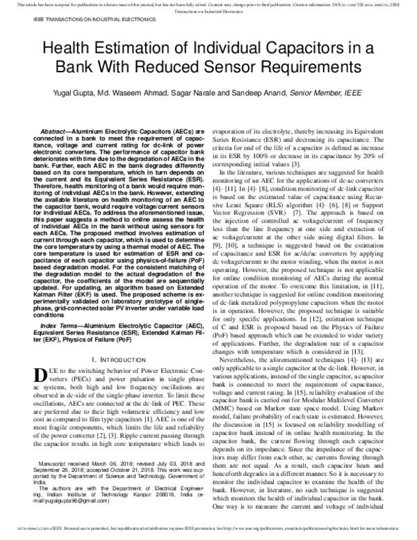 (PDF) Health Estimation of Individual Capacitors in a Bank With Reduced ...