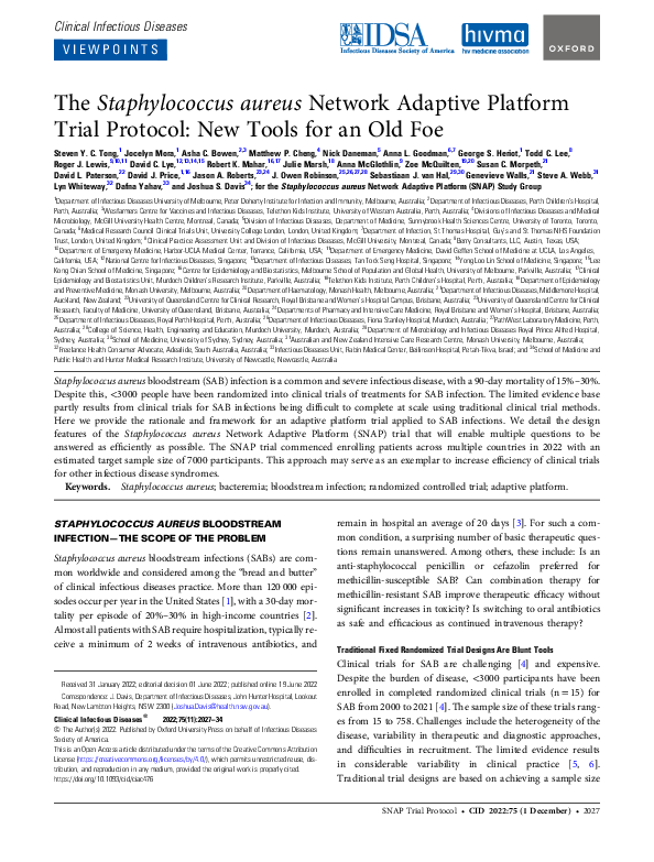 Pdf Snap Trial Protocol For Staphylococcus Aureus