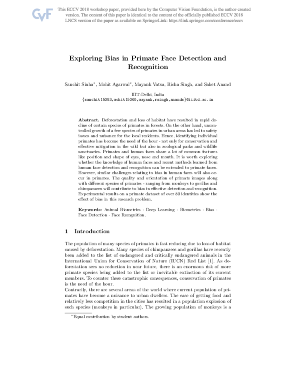 (PDF) Exploring Bias in Primate Face Detection and Recognition