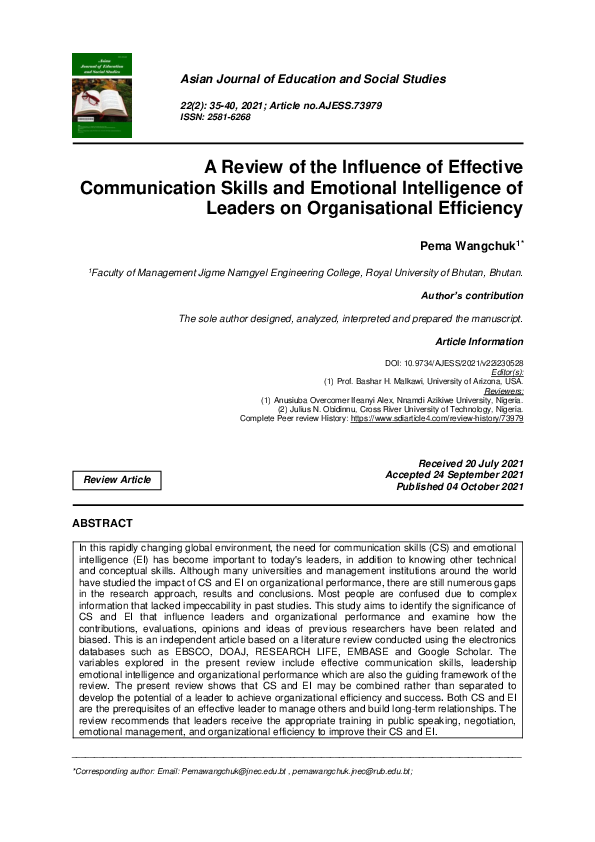 (PDF) A Review of the Influence of Effective Communication Skills and ...