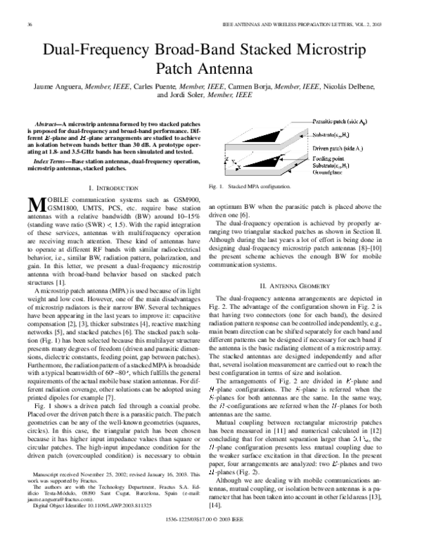 (PDF) Dual-frequency broad-band stacked microstrip patch antenna