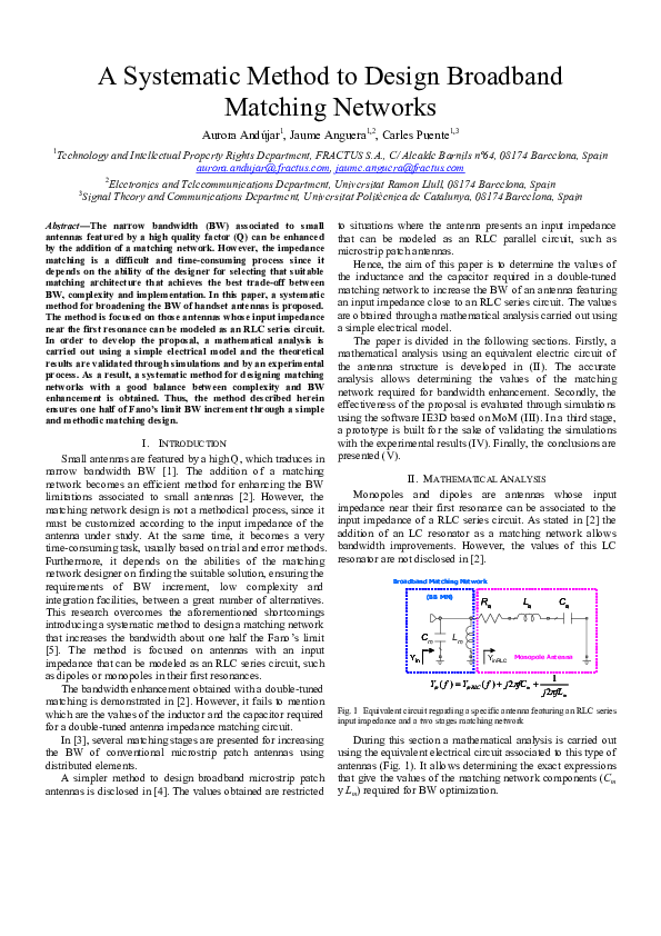 (PDF) A systematic method to design broadband matching networks