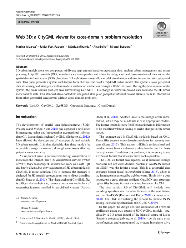 (PDF) Web 3D: a CityGML viewer for cross-domain problem resolution | monica miranda - Academia.edu