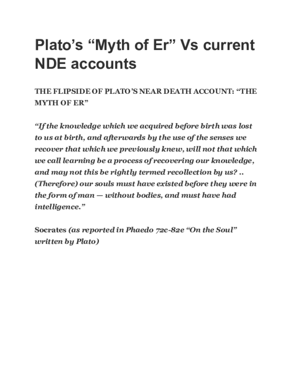 (PDF) Plato's "Myth of Er" Vs current NDE accounts THE FLIPSIDE OF ...
