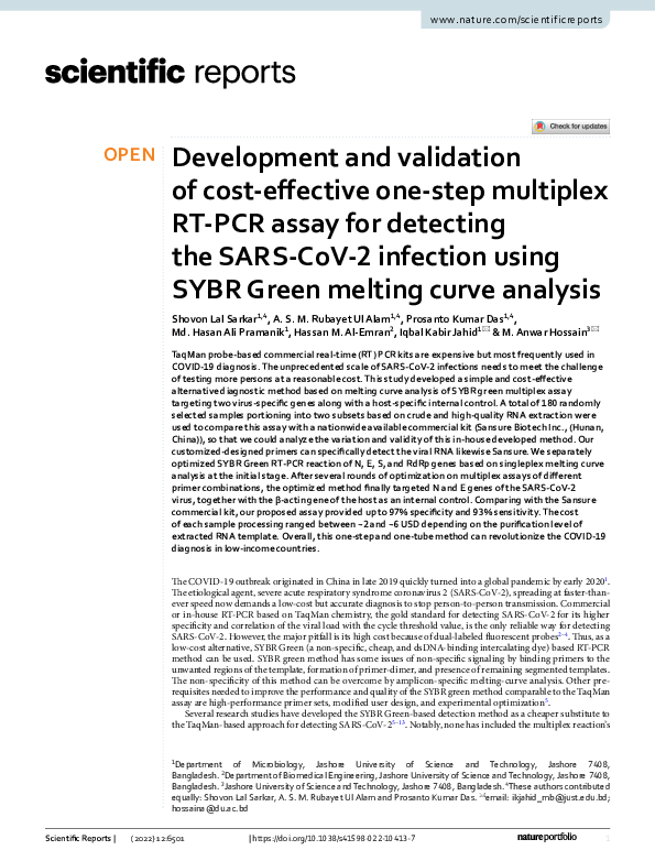 (PDF) Cost-effective SYBR Green RT-PCR for SARS-CoV-2