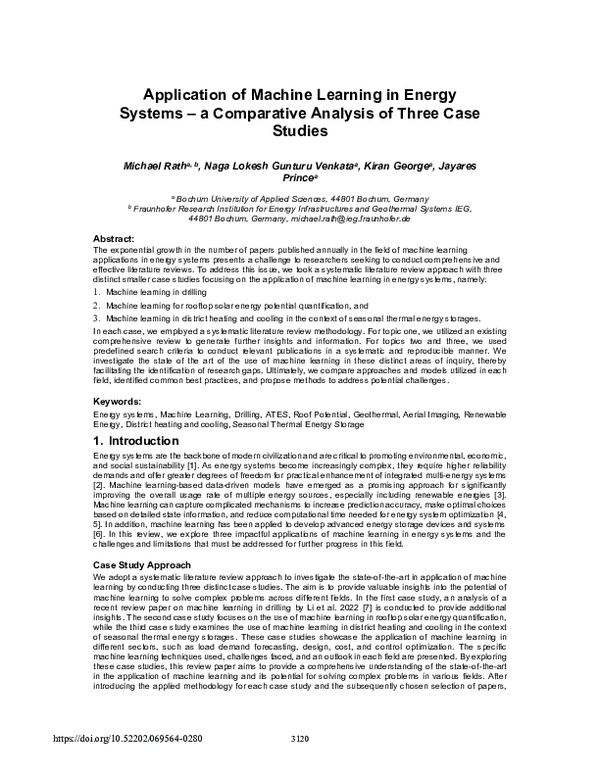 (PDF) Application of Machine Learning in Energy Systems – a Comparative ...