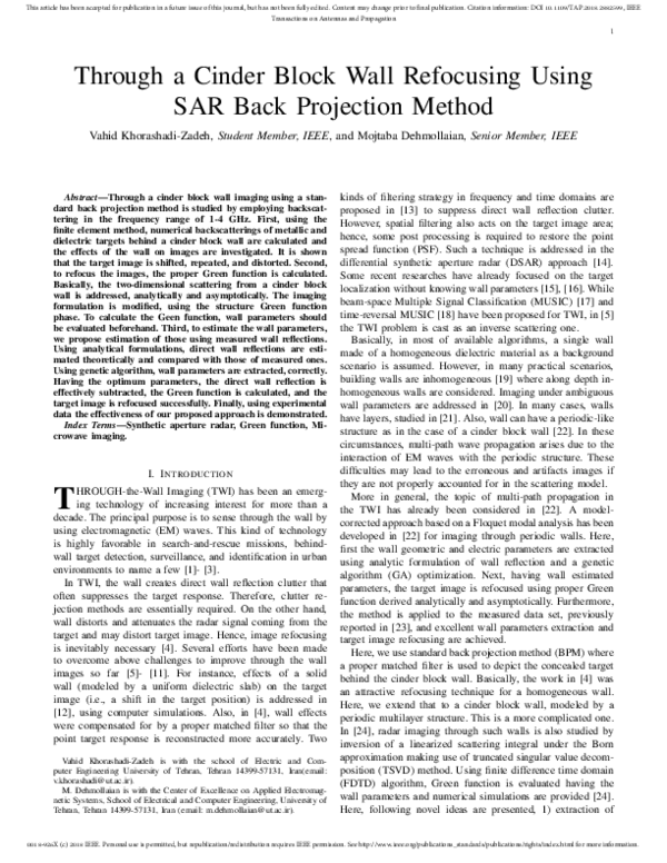 (PDF) Through a Cinder Block Wall Refocusing Using SAR Back Projection ...