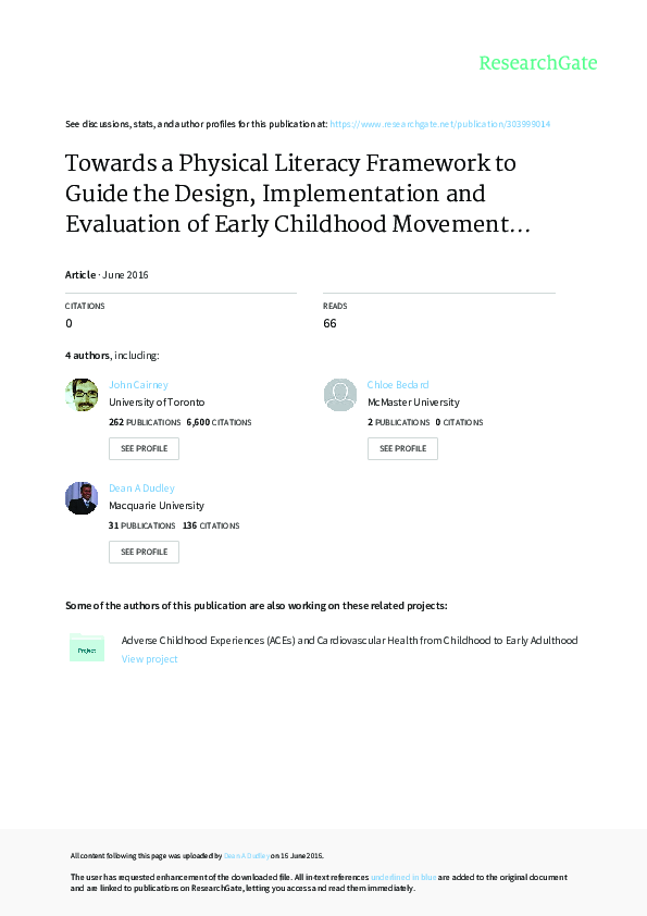 (PDF) Towards a physical literacy framework to guide the design ...
