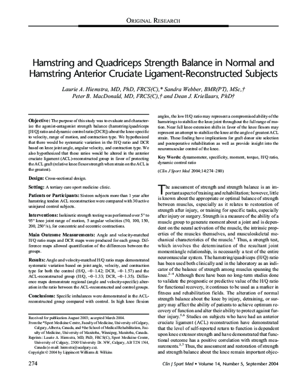 (PDF) Hamstring-Quadriceps Strength Balance Post-ACL