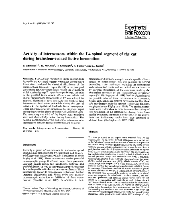 (PDF) Activity of interneurons within the L4 spinal segment of the cat ...