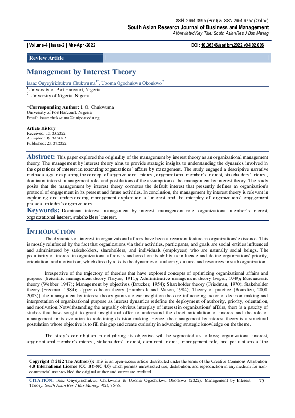 (PDF) Management by Interest Theory