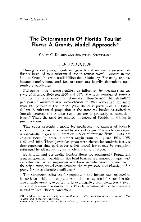 (PDF) The Determinant’s of Florida Tourist Flows: A Gravity Model Approach