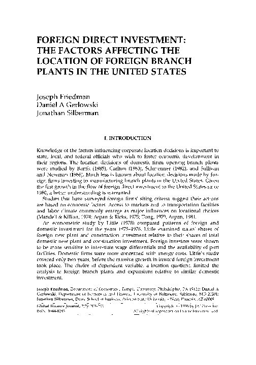 (PDF) Foreign direct investment: The factors affecting the location of ...