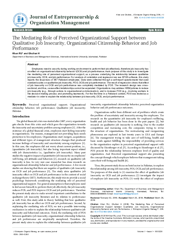 (PDF) The Mediating Role of Perceived Organizational Support in the Impact of Work Engagement on ...