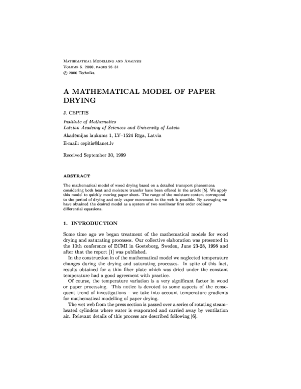 (PDF) A Mathematical Model of Paper Drying