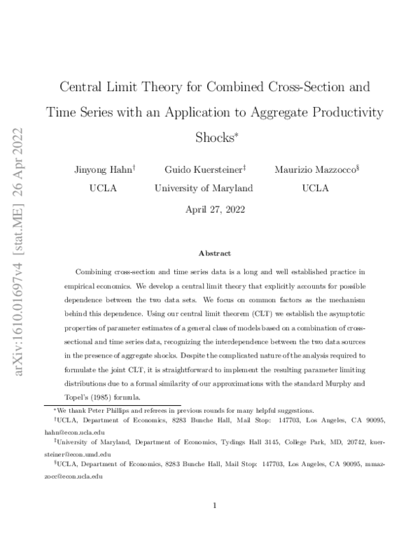 (PDF) Central Limit Theory for Combined Cross-Section and Time Series