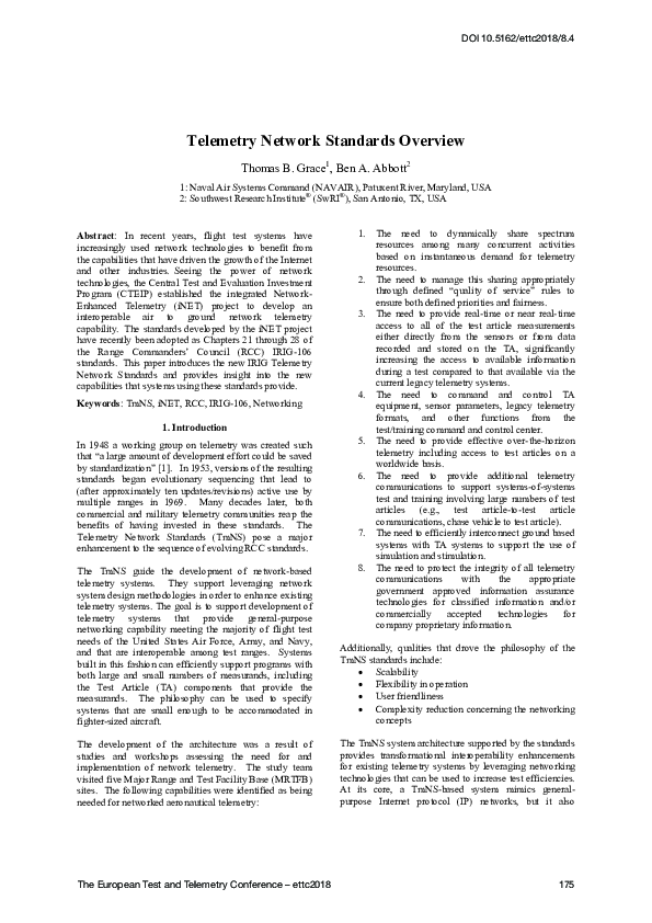 (PDF) 8.4 - Telemetry Network Standards Overview | Ben Abbott - Academia.edu