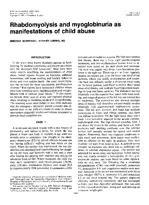 (PDF) Rhabdomyolysis and myoglobinuria as manifestations of child abuse