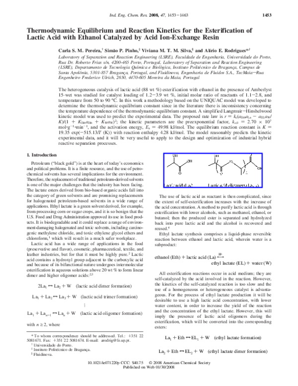 (PDF) Thermodynamic equilibrium and reaction kinetic study for the ...