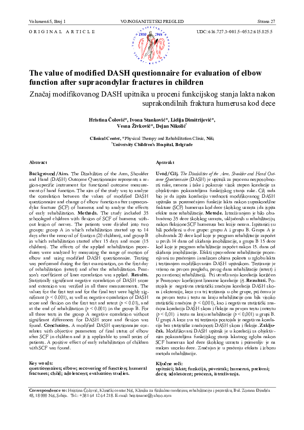 (PDF) The value of modified DASH questionnaire for evaluation of elbow ...