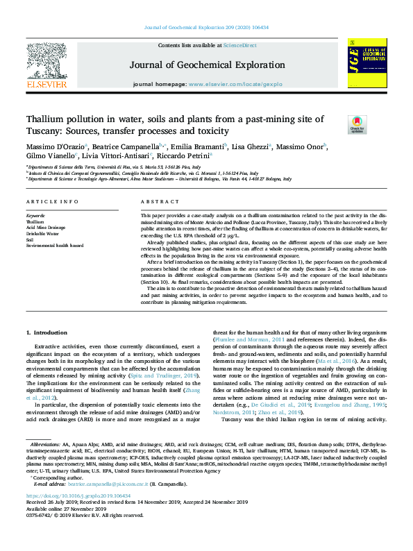 (PDF) Thallium pollution in water, soils and plants from a past-mining ...