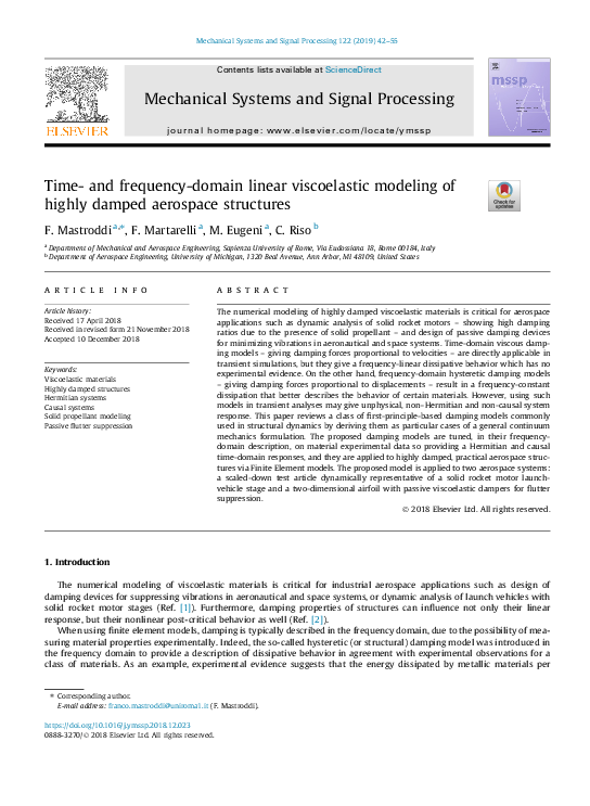 (PDF) Time- and frequency-domain linear viscoelastic modeling of highly damped aerospace structures