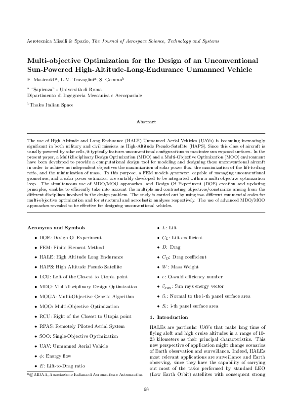 (PDF) Multi-objective Optimization for the Design of an Unconventional Sun-Powered High-Altitude ...