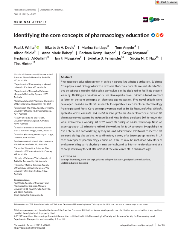 (PDF) Identifying the core concepts of pharmacology education