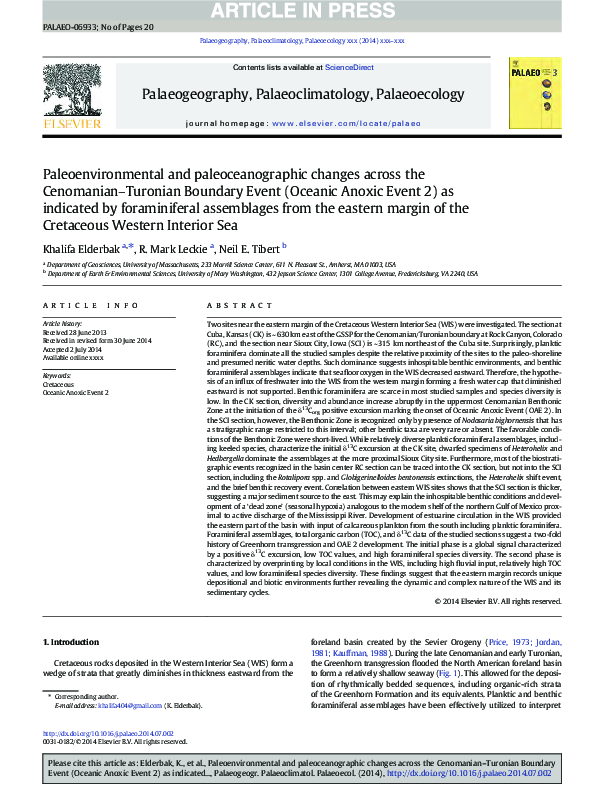 (PDF) Paleoenvironmental and paleoceanographic changes across the ...