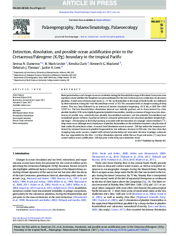 (PDF) Extinction, dissolution, and possible ocean acidification prior ...