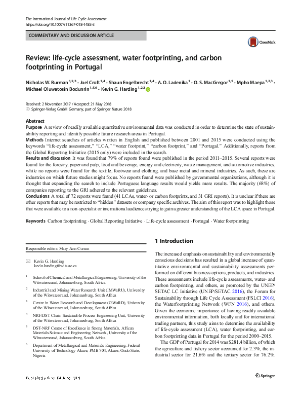 (PDF) Review: life-cycle assessment, water footprinting, and carbon ...