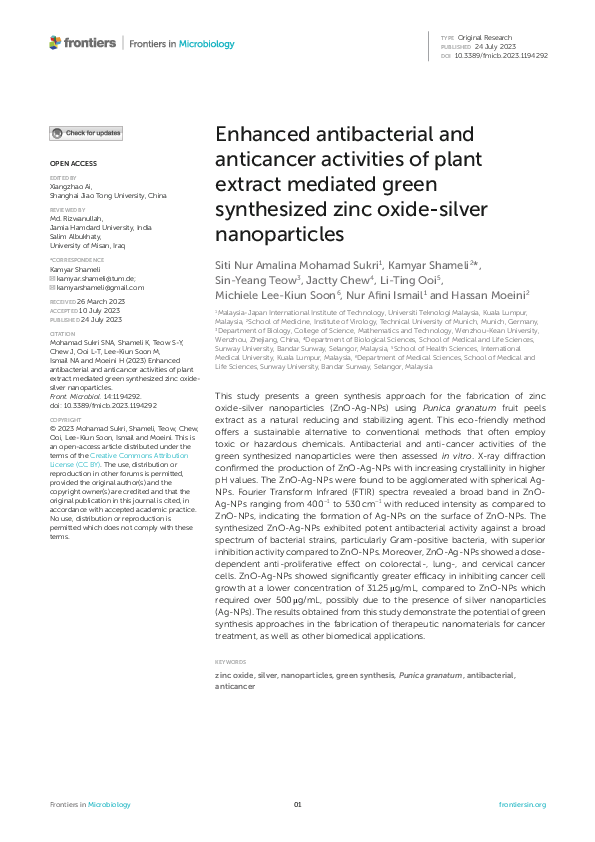 (PDF) Enhanced antibacterial and anticancer activities of plant extract mediated green ...