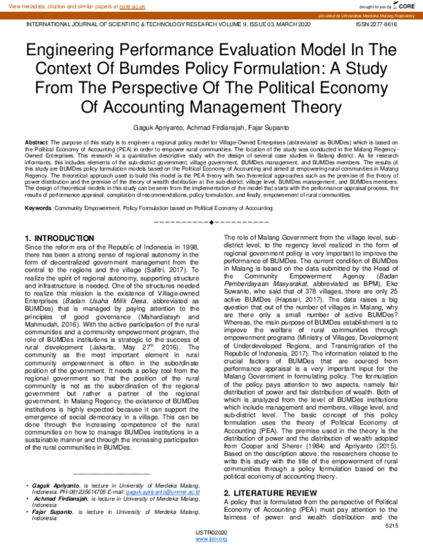 (PDF) Engineering performance evaluation model in thecontext of bumdes ...