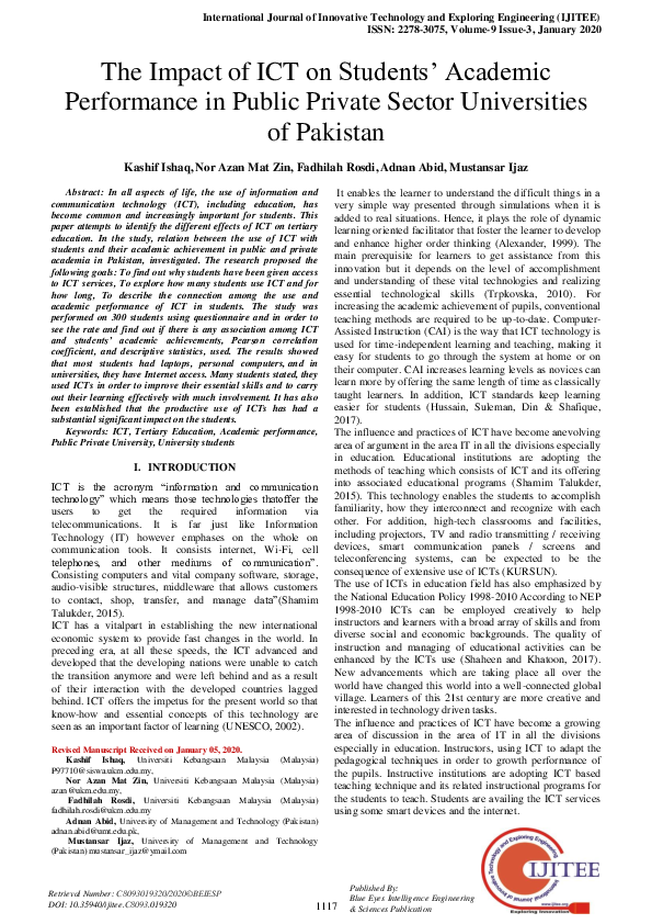 (PDF) The Impact of ICT on Students’ Academic Performance in Public ...