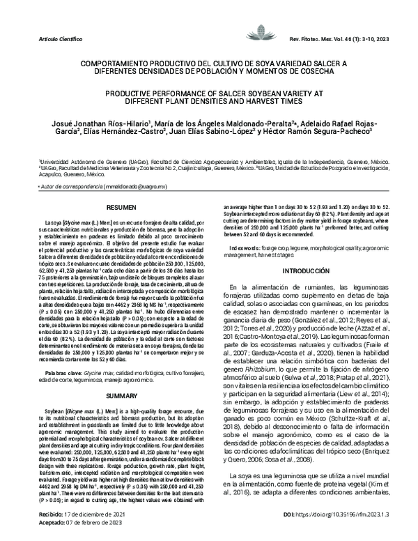 (PDF) Comportamiento Productivo Del Cultivo De Soya Variedad Salcer a ...