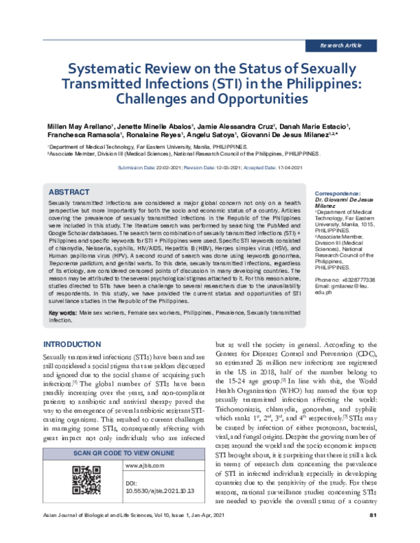 (PDF) Systematic Review on the Status of Sexually Transmitted ...
