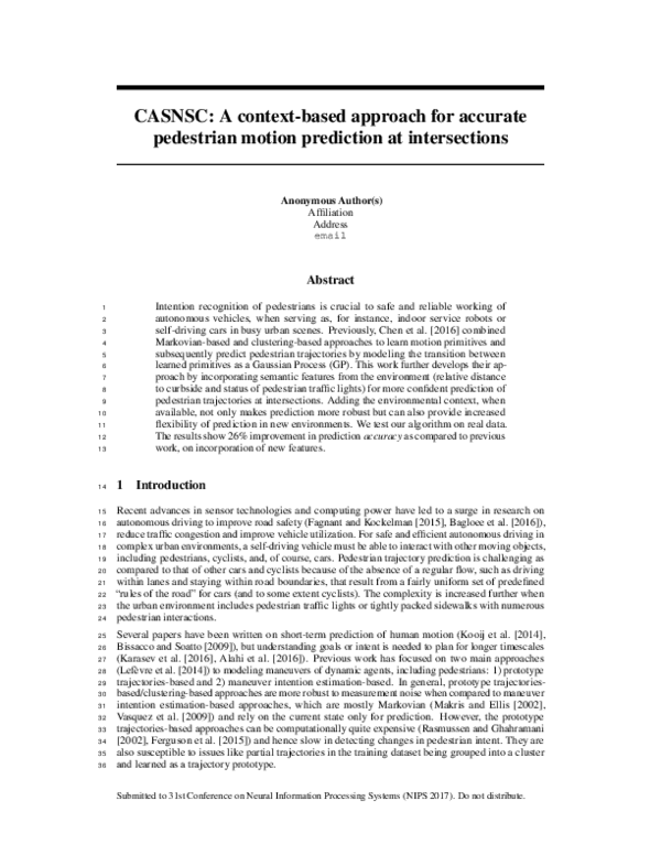 Pdf Contextual Pedestrian Motion Prediction At Intersections