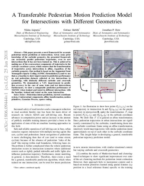 Pdf A Transferable Pedestrian Motion Prediction Model For Intersections With Different