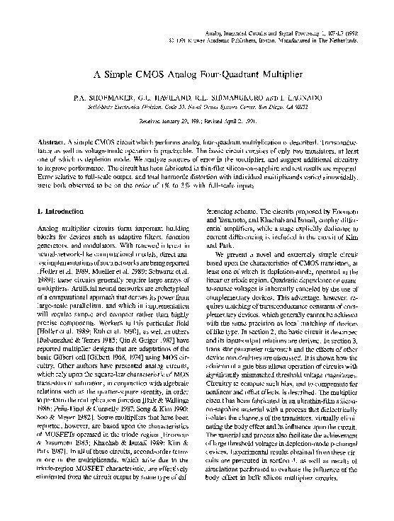 (PDF) A simple CMOS analog four-quadrant multiplier