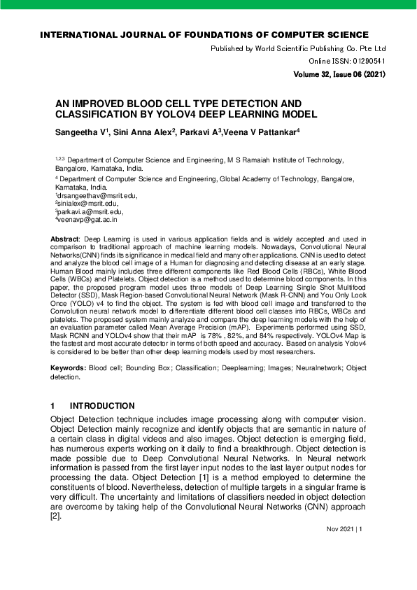 (PDF) An Improved Blood Cell Type Detection and Classification by YOLOV4 Deep Learning Model