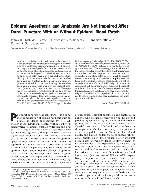 (PDF) Epidural Anesthesia and Analgesia Are Not Impaired After Dural ...