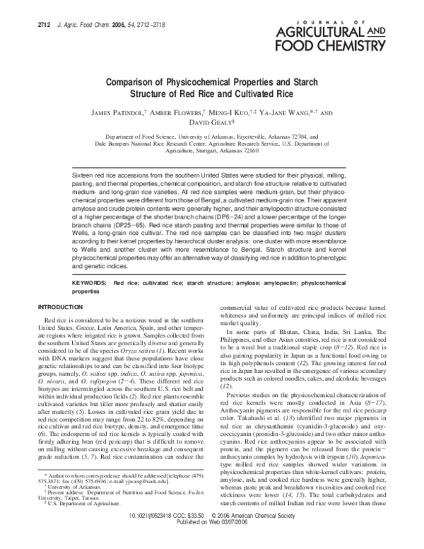 (PDF) Comparison of Physicochemical Properties and Starch Structure of Red Rice and Cultivated Rice