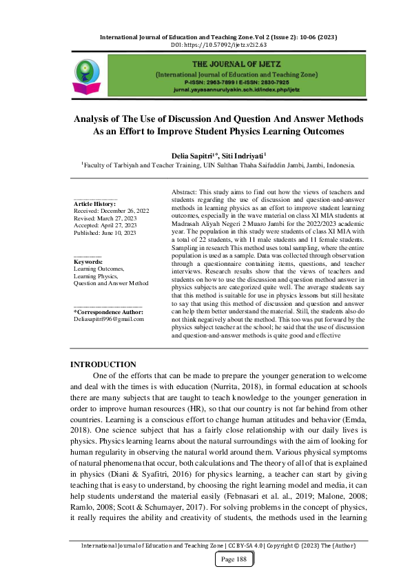 (PDF) Analysis of The Use of Discussion And Question And Answer Methods ...